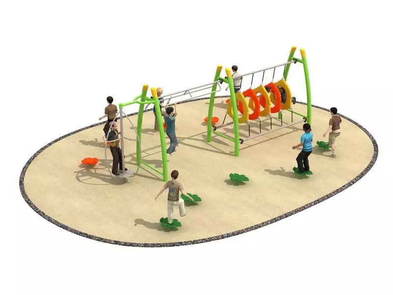 Outdoor rope climbing structure, playground equipment