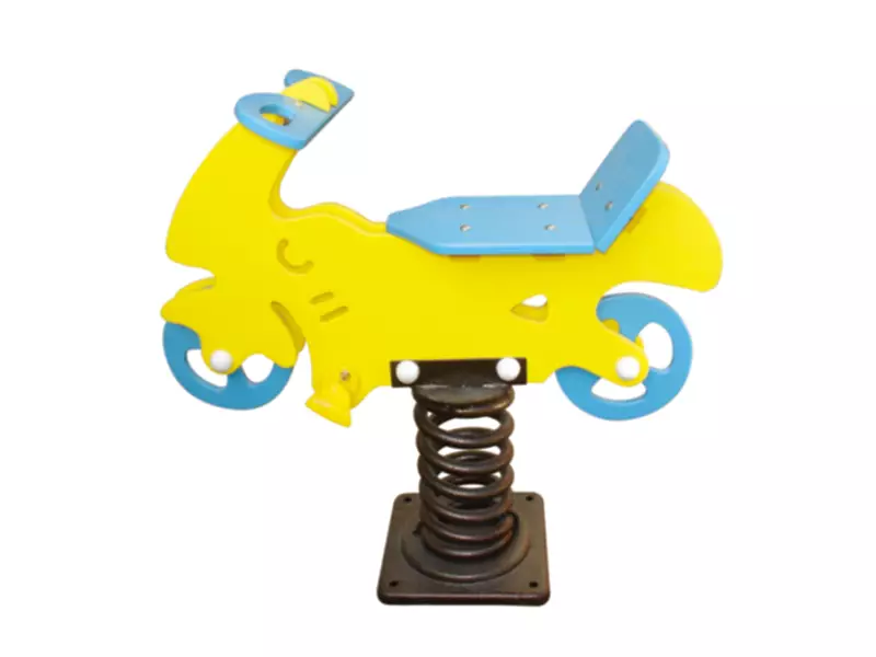 Yellow PE racing motorcycle spring rider for amusement park